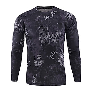 Bethspec Moisture Wicking Long Sleeve T-Shirt for Men UV Sun Protection Athletic Shirts Hiking Cycling Running (2XL, Python Black)