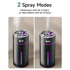 Car Diffuser Humidifier with Colorful Light, Auto Shut-Off, 2 Mist Modes, Car Diffusers for Essential Oils, USB Mini Humidifier for Car, Office Destop, Bedroom (Black)