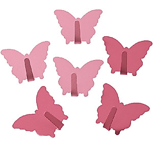 JtmyAota 6 Pack Butterfly Shaped Decorative Wall Hooks, Stainless Steel Strong Adhesive Wall Hook for Home Kitchen Bathroom Office (Pink Set)