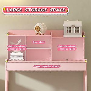 SANYOAC Adjustable Height Kids Desk and Chair Set 5-8 Year Old, Wooden Study Table for Kids, Student Study Desks Art Desk for Bedroom Study Room (Peach Pink)