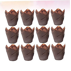 HEMOTON 150pcs Pink Tulips Mini Paper Cups Brown Wrapping Paper Butterfly Cupcake Liners Cookie Liners Muffin Tins Camouflage Pudding Cake Stand Bracket Coffee Mini Cake Boxes