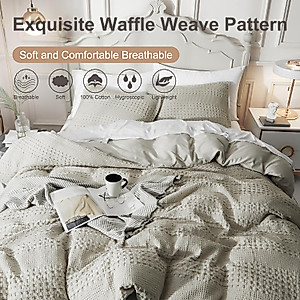 Ivellow Duvet Cover King Waffle Weave Duvet Cover Set 100% Cotton Textured Khaki Duvet Cover Cozy Soft Breathable King Duvet Cover Skin-Friendly Luxury Comforter Cover Bedding Set All Season 104"x90"