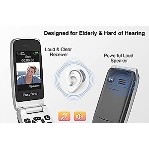 Easyfone Prime-A1 Pro 4G Big Button Flip Cell Phone for Seniors | Easy-to-Use | Clear Sound | SOS Button w/GPS | SIM Card & Flexible Plans | Convenient Charging Dock (Black)