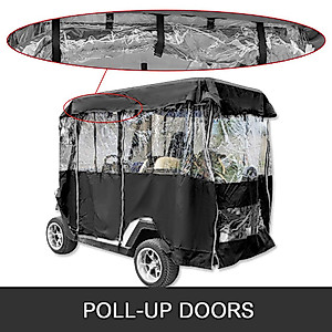 Happybuy Golf Cart roof up to 79" L Golf Cart Covers 4 Passenger Premium Tight Weave Ezgo Golf Cart Accessories Travel 4-Sided Fits Club Car（Black 011）