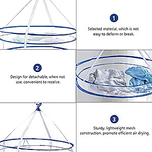 Healifty 1pc Hanging Mesh Dryer Gauze Steel Wire Round Shaped Windproof Detachable Double- Layer Foldable Clothes Drying Net Steel Ring Design Flat Clothes Drying Net for Underwear Lingerie (Blue)