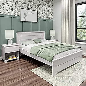 Plank+Beam Rustic Wood Queen Bed Frame, Platform Bed with Headboard, Solid, White Wash