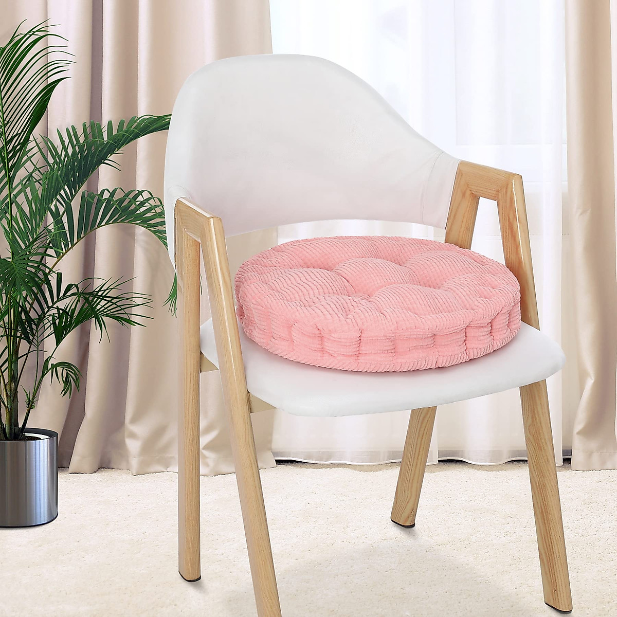 HomeMiYN Round Seat Cushions, EPE Foam Filled Indoor Chair Pad Cushions for Home, Office, Dining, Kitchen (Small (Pack of 2), Pink)