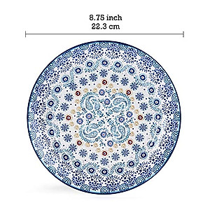 Bico Blue Talavera Ceramic 12 pcs Dinnerware Set, Service for 4, Inclusive of 11 inch Dinner Plates, 8.75 inch Salad Plates and 35oz Dinner Bowls, for Party, Microwave & Dishwasher Safe