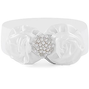 Wriidy Stretchy Belt Wide Flower Belt Women White Pearl Stretch Waistband Black Fancy Elastic Waist Jewelry Accessories for Girls (Large, White)