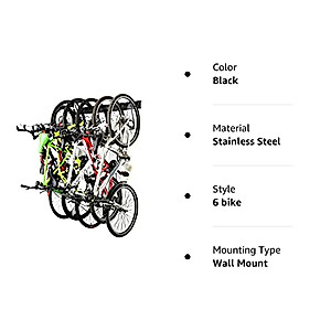 Ultrawall Stainless Steel Bike Storage Rack,6 Bike Storage Hanger Wall Mount for Home & Garage Holds Up to 300lbs, Black