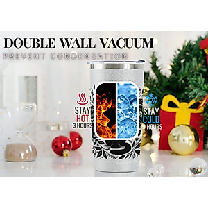 Onebttl Black Cat Gifts for Cat Lovers, Insulated Stainless Steel Tumblers with Lids and Straws, Witch gifts for Christmas, Glitter Silver, 20 oz, Gothic