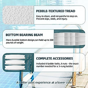 TonGass (3-Pack) 18" Universal Heavy-Duty Molded Plastic Swimming Pool Ladder Rung Step with Stainless Steel Bolts White