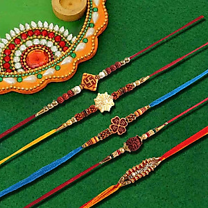 USA HOUSE Set of 6 Premium Rakhi Set Rakhi for Brother and Bhabhi, Rakhi Bracelet, Rakhi Thread Rakhee for Brother Raksha Bandhan Bracelet Bhaiya Bhabhi Rakhi Bracelet Combo, multicolored