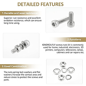 Kindroufly 242 Pieces M5 x 6/8 /10/12 /16/20 /25mm Hex Socket Head Cap Screws Nuts Washers Assortment Kit, 304 Stainless Steel, Fully Machine Thread