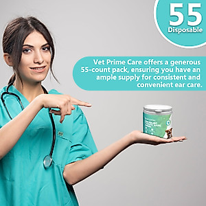 VET PRIME CARE Pet Finger Wipes for Dogs Ear Relief, Aloe Vera & Eucalyptus Infusion, Pet Grooming Wipes, Remove Debris & Ear Wax, Soothe & Deodorize, 55-Count Pack.