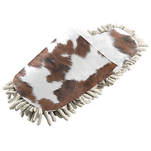 Kigai Microfiber Cleaning Slippers White Brown Print Cow Washable Mop Shoes Slipper for Men/Women House Floor Dust Cleaner, Size M