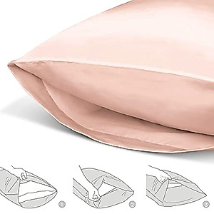 FOX-TECH Satin Pillowcase for Hair and Skin Set of 2, Super Soft and Smooth Pillowcase with Envelope Closure, Silk Pillow Case Queen 2 Pack, 20” x 30” (Light Pink)