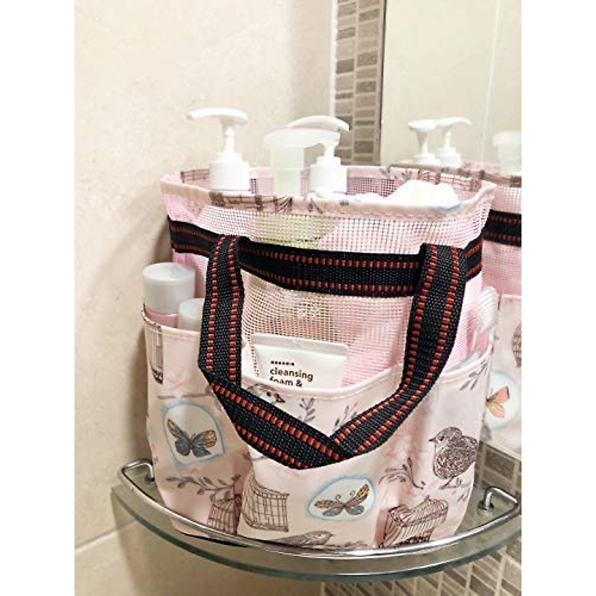 ROMYtendency Shower Caddy Tote Bag - Toiletry Mesh Storage with Shower ball set