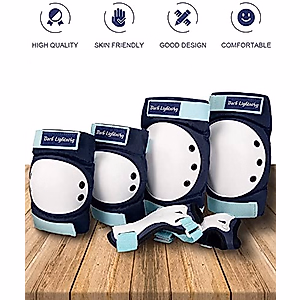 Dark Lightning Adult/Youth/Junior Knee Pads Elbow Pads Wrist Guards 3 in 1 Protective Gear, for Skateboard,Roller Skate,Inline,Cycling,MTB Bike,Scooter(Navy Blue,L)