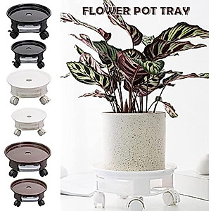 Black Plant Caddy with Water Container Heavy Duty Plant Stand with 4 Wheels Round Flower Pot Mover Plant Saucer Home Garden Planter Dolly Caster with Wheels Rolling Plant Tray