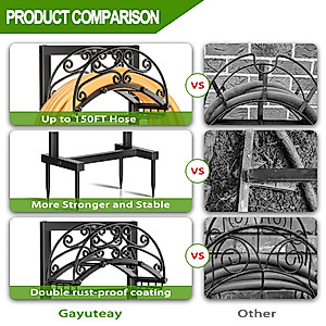 Gayuteay Garden Hose Holder - Upgraded Water Hose Holder Holds 150-feet Hose, Freestanding Heavy Duty Metal Hose Stand Detachable Design, Sturdy Outdoor Garden Hose Storage Rack for Outside Yard Lawn