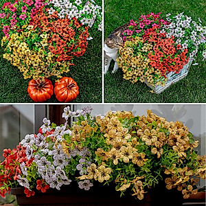 AXYLEX Artificial Flowers for Outdoors Fake Plants - 16 Bundles Faux Outside Greenery Boxwood No Fade Plastic Shrubs Fall Decor Farmhouse Home Garden Thanksgiving Mums (Pink)