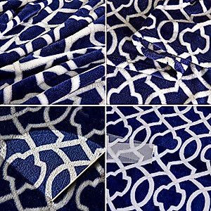 NC Flannel Fleece Blanket, Throw Soft Warm Fluffy Plush Blanket, Lightweight Microfiber Blankets for Bed Couch Chair Living Room(Throw, Navy Crown)