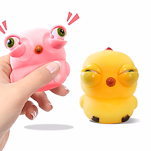 Smosun Chicken Squeeze Toys: 2PCS Funny Stress Relief Squishy Toys with Pop Out Eyes - Sensory Therapy Fidget Toys for Kids and Adults with Autism & ADHD