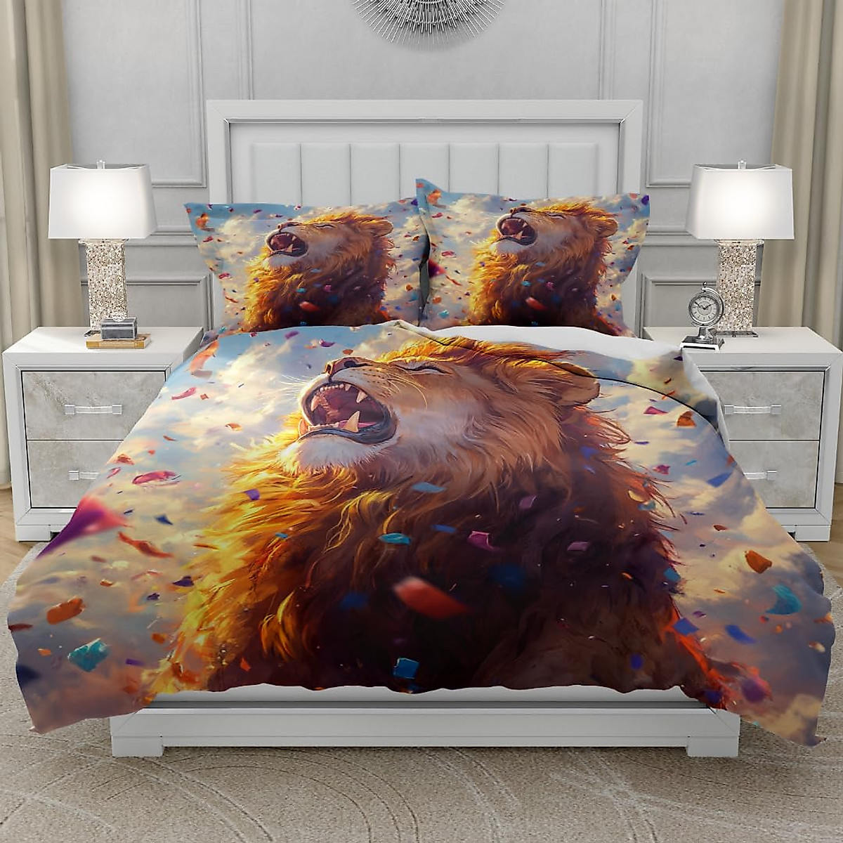 ZAJIO 3D Printed Lion Bedding Twin Duvet Cover Set Roaring Lion Comforter Cover Wild Animal Bedspread Cover 1 Quilt Cover with 2 Pillow Cases(No Comforter)