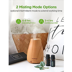 InnoGear Essential Oil Diffuser with Oils, 100ml Aromatherapy Diffuser with 6 Essential Oils Set, Aroma Cool Mist Humidifier Gift Set, Yellow Wood Grain