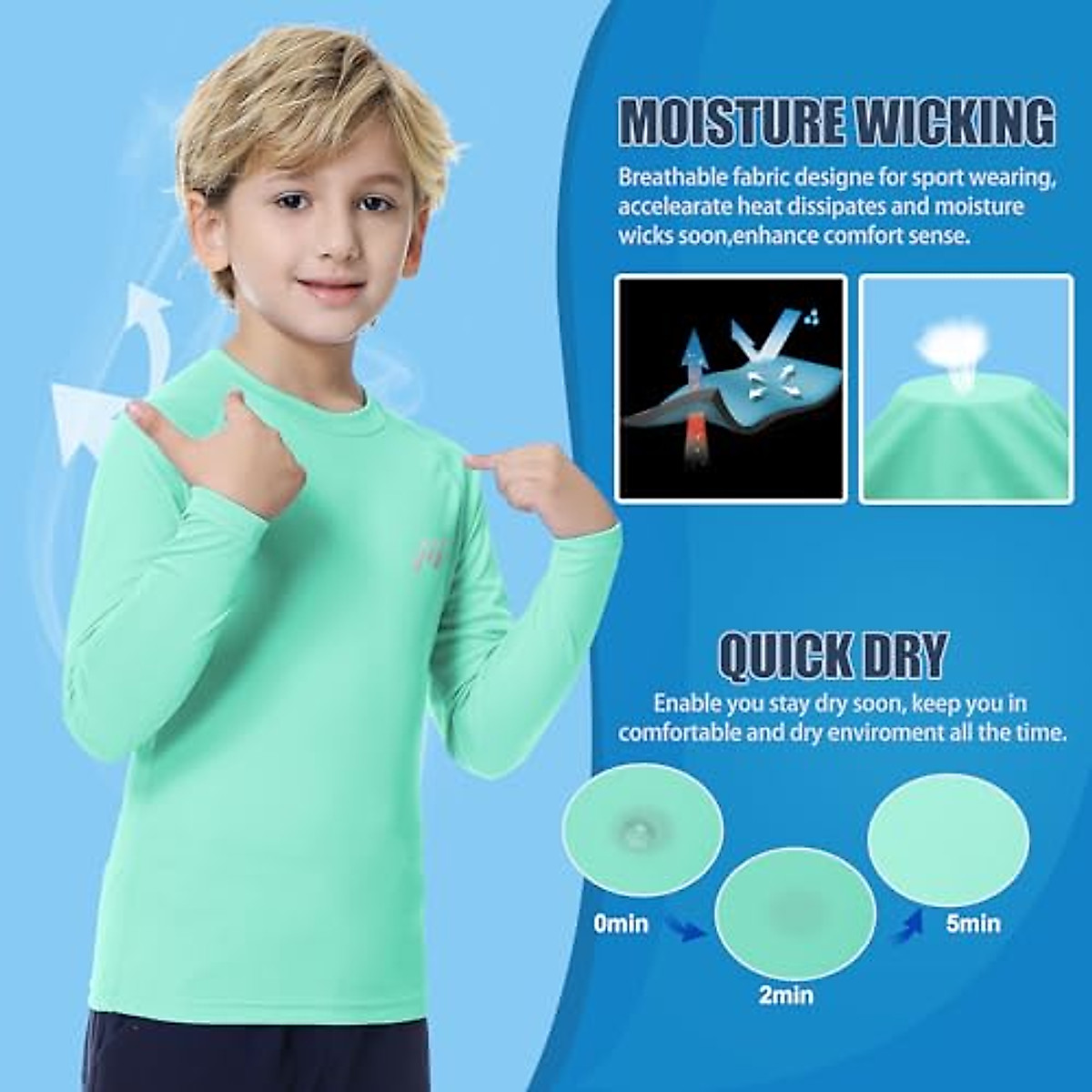 MEETWEE Boys Rash Guard Long Sleeve Girl UPF 50+ Sun Protection Shirt Swim Shirts Youth SPF Quick Dry Shirt Swimwear Sunsuits Light Green Medium