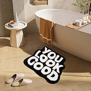 JAYLUN Bath Mat You Look Good Bath Mat Bathroom Rugs Black Bathroom Rug Funny Bathroom Mat Cute Bath Mat Cool Rugs for Bedroom Absorbent Bath Mat Non Slip Mat (Black, 25x21 inch)