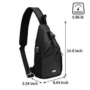 AMJ Crossbody Sling Bag, Shoulder Backpack Men Women, Chest Satchel Daypack for Hiking Travel (Black)