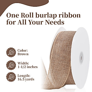 Phinus Burlap Wired Edge Ribbon (Brown), Burlap Ribbon, 1.5inx16.5 Yard Burlap Wired Ribbon for Big Bow, Wreath, Tree, Weddings, Parties, Outdoor Decoration, Thanksgiving, Christmas