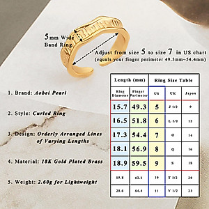 Aobei Pearl 18K Gold Plated Irregular Wave Open Ring for Women Minimalist Band Ring Adjustable Knuckle Finger Jewelry