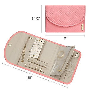 BLUTETE Jewelry Travel Foldable Bag | Organizer Roll Jewelry Case | Travel Jewelry Storage Case for Women | Rings Earrings Necklaces Bracelets Organizer (Coral Pastel)