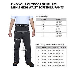 Outdoor Ventures Men's Lite Waterproof Windproof Fleece Lined Warm Hiking Ski Snow Pants Expandable-Waist Black