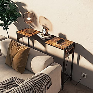 IRCPEN Console Table with Outlet & 2 USB Ports, 42" Wood Entryway Table with Shelves Storge, Farmhouse Sofa Behind Couch Table with Charging Station for Living Room, Hallway, Foyer, Corridor