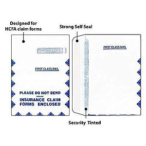 Large Security Envelopes, For Insurance Claim HCFA-1508, CMS-1500 Forms, Self-Seal Closure, ~Right Window Envelope~ 9 x 13" Pack of 100