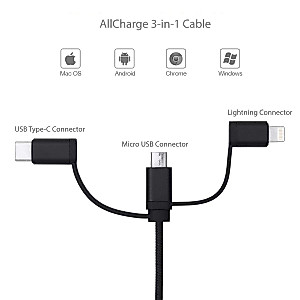 BoxWave Cable Compatible with Netgear 4G LTE Mobile Hotspot (AC797) - AllCharge 3-in-1 Cable for Netgear 4G LTE Mobile Hotspot (AC797) - Jet Black