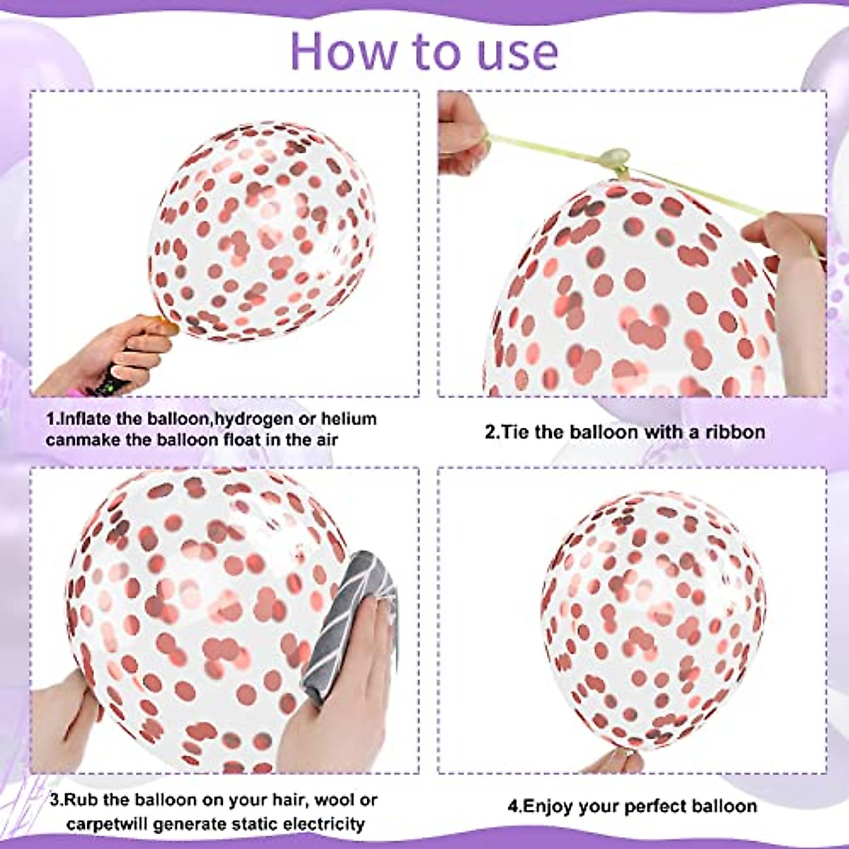 Purple and White Balloons, 50pcs 12 Inch Purple Balloons Metallic Purple Balloons Confetti Purple White Balloons for Purple Decorations, Birthday Shower Princess Theme Party Decorations