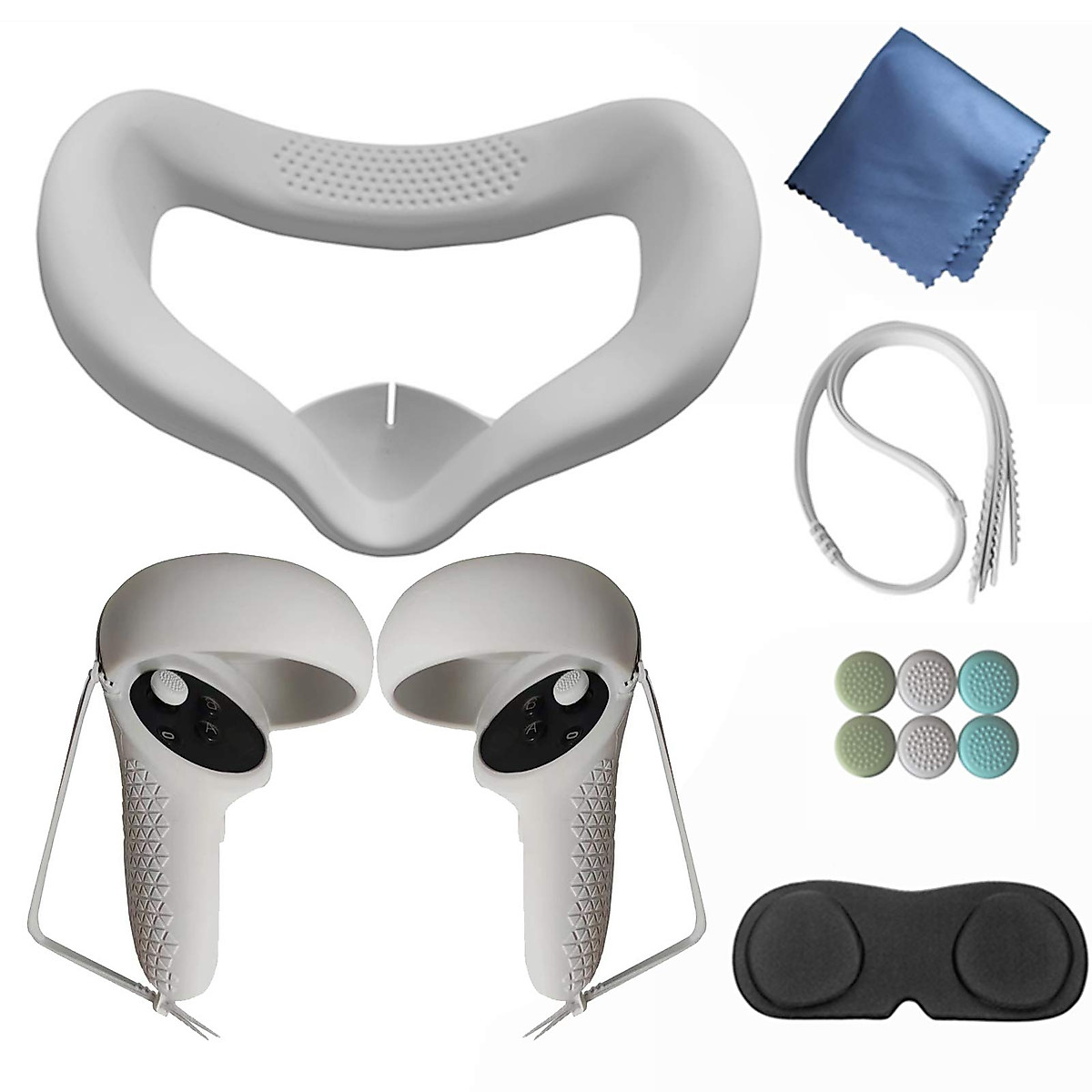 Oculus Quest 2 Protective Cover Set,Oculus Quest 2 Controller Straps,Quest Lens Cover,Lens Protect Cover for Oculus Quest 2,Anti-Throw Sweatproof Handle Protective Sleeve