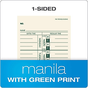 TOPS Time Cards, Weekly, 1-Sided, 3-1/2" x 9", Manila, Green Print, 500-Count (1259)