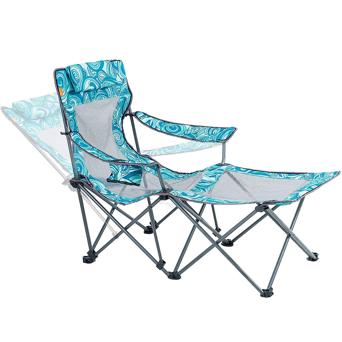 ARMOR CASTLE Portable Camping Chairs for Adults with Footrest Mesh Folding Recliner with Adjustable Cup Holder and Detachable Pillow, Heavy Support 300lbs, Blue