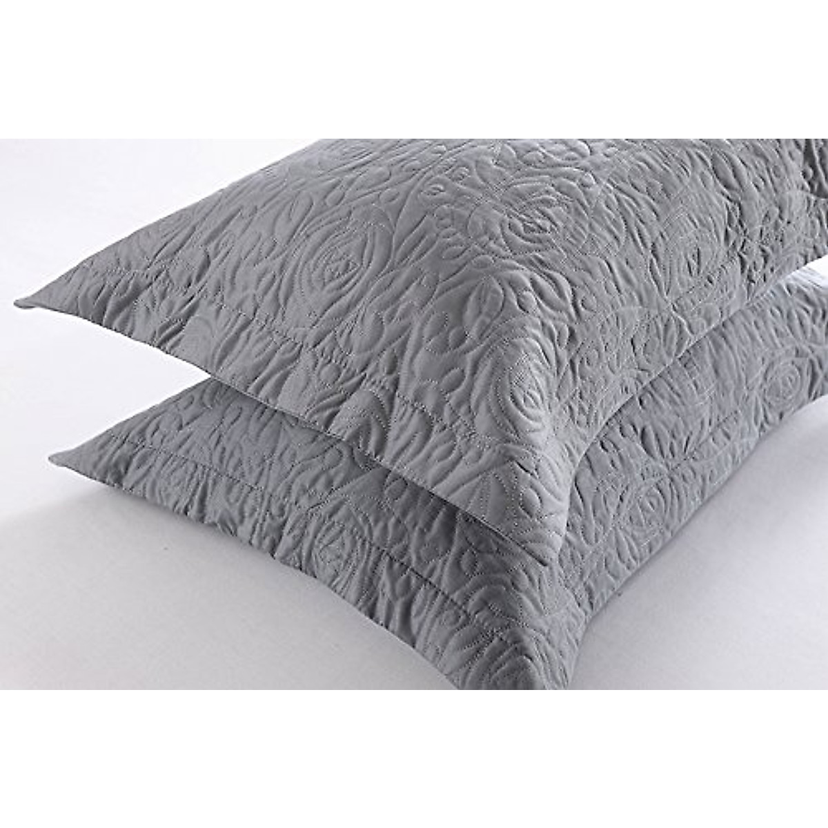 MarCielo 2-Piece Embroidered Pillow Shams, Decorative Microfiber Pillow Shams Set Standard Size Grey