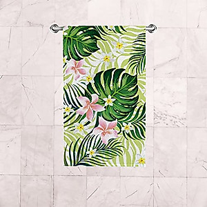 BVOGOS Bath Hand Kitchen Towels Tropical Flowers Palm Leaves Green Face Towel Washcloth 2 Pack Soft Quick Dry Super Absorbent Bathroom