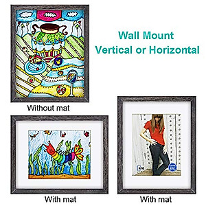 RPJC 11x14 inch Picture Frame Made of Solid Wood and High Definition Glass Display Pictures 8x10 with Mat or 11x14 Without Mat for Wall Mounting Photo Frame Driftwood Finish