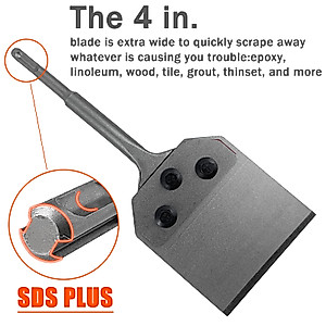 JACKCHEN SDS-Plus Floor Scraper Tile & Thinset Scaling Chisel Thinset Scraper Adhesives Remover Wall Scraper Fits SDS-Plus Rotary Hammer