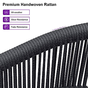 PURPLE LEAF Patio Bar Stools Set of 2 Outdoor Wicker Modern High Bar Chairs Metal Cushioned Barstools with Backs and Ergonomic Armrest for Balcony Garden Indoor Kitchen Island, Gray