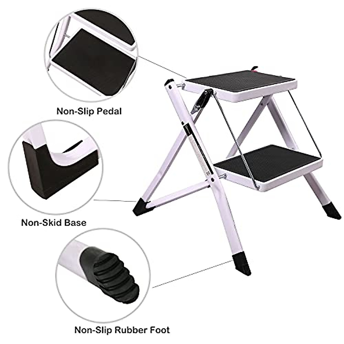 Varbucamp Step Ladder 2 Step Folding for Kitchen, Lightweight Portable Step Ladder with Sturdy Wide Pedal for Adults & Kids,White